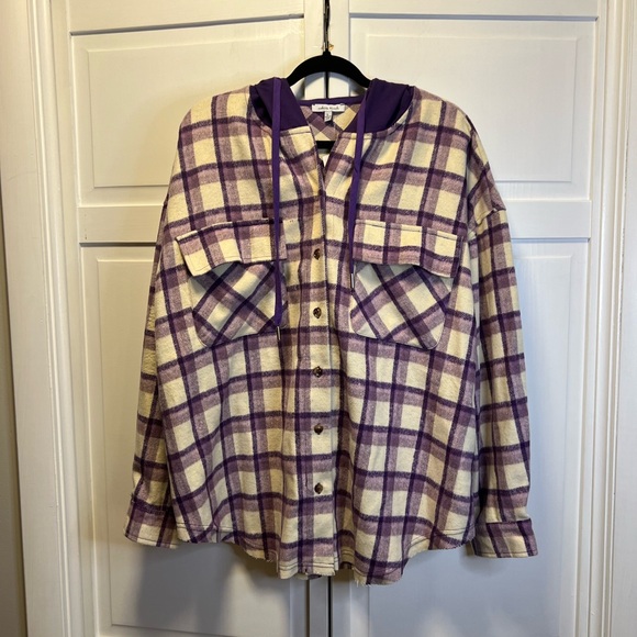 white birch | Tops | Nwt White Birch Purple And Cream Plaid Hooded ...
